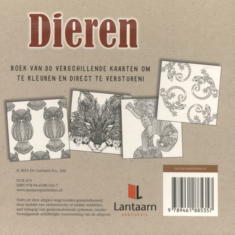BOEK VAN 30 KLEURKAARTEN : DIEREN | 9789461885357